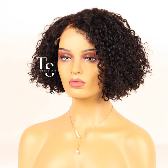 SIMONE Short Curly Bob Wig Human Hair 5X5in HD Lace Front Wig – Thunder ...